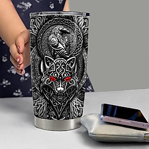 Personalized Wolf Tumblers Viking 20oz 30oz Tumbler with Lid Gift for Men Dad Son Father Husband Christmas Birthday