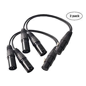 Devinal XLR splitter Female to 2 Male cable, XLR Female to Dual XLR Male Balanced Patch Y Cable, 3 PIN XLR Jack to 2 XLR Plugs Adaptor Cord - 1 Feet 2 Pack