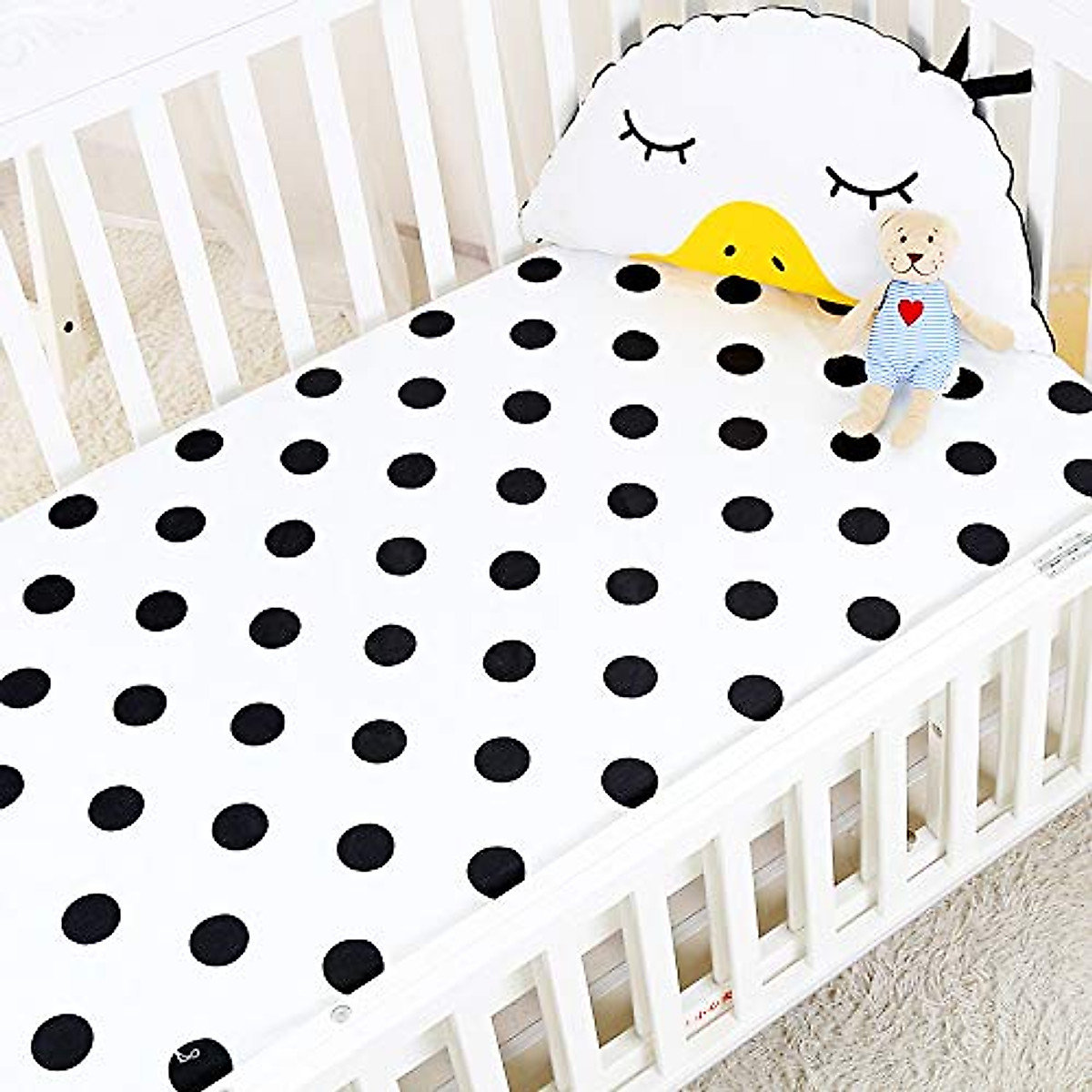 Lovepreciousbaby Dot Print Fitted Crib Sheet, 100% Cotton Baby Crib Sheets for Standard Crib Mattress- Black Dots Pattern
