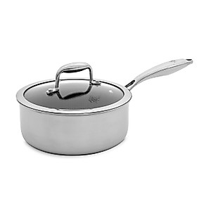 Hell's Kitchen Hybrid 2.5 Qt Saucepan and lid, Tri-Clad Stainless Steel and Nonstick Ceramic, PFAS Free, no PFOA, PTFE, or Teflon, Non Toxic Cookware, Metal Utensil Safe, All Cooktops and Oven Safe