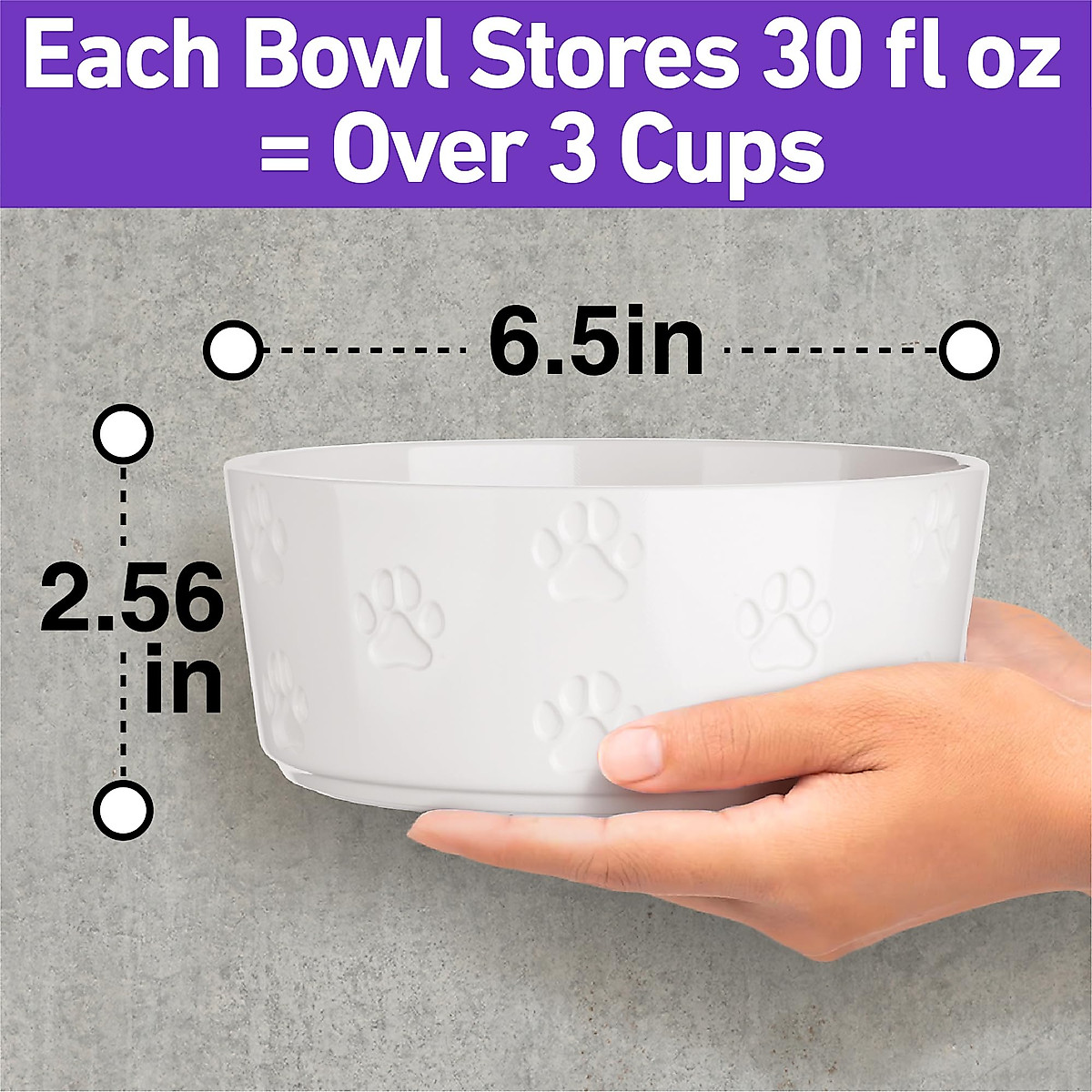 Ceramic Dog Bowl Set of 2 with Anti-Skid Base - 6.5" Wide x 2.5" Tall Ceramic Dog Bowls Medium Sized Dogs - 3 Cup Capacity Food and Water Bowls for Dogs - Rubber Bottom Pet Bowl Set of 2 Medium Size