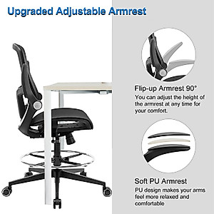 Office Drafting Chair,Ergonomic Tall Office Desk Chair,Adjustable Standing Desk Stool Chair,Executive Computer Chair with Footrest Ring and Lumbar Support (Black)