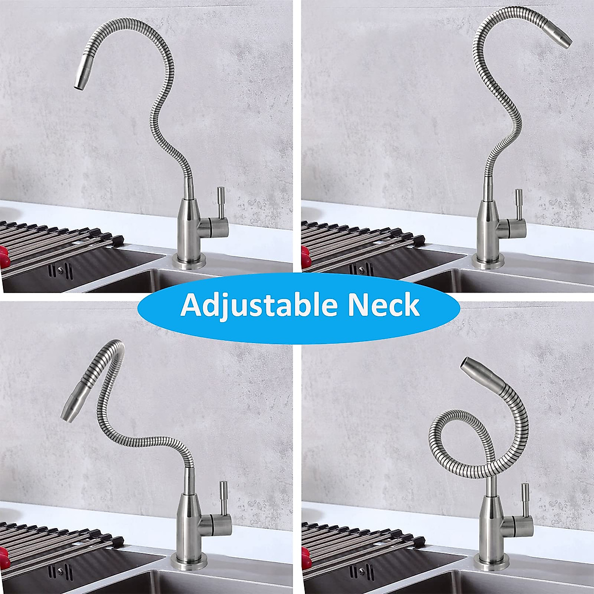 2024 Update Kitchen Water Filter Faucet with Flexible Gooseneck, Lead-Free Drinking Water Faucet Safety for Water Filtration Systems or Reverse Osmosis Systems, Stainless Steel Beverage Faucet