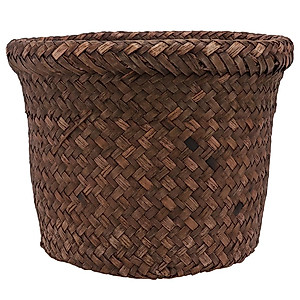 Cabilock Storage Basket Willow Woven Waste Paper Basket Rattan Garbage Bin Wicker Plant Decorative Waste Bin Wicker Trash Basket Wastebasket Garbage Bin Egg Seaweed with Cover Small Basket