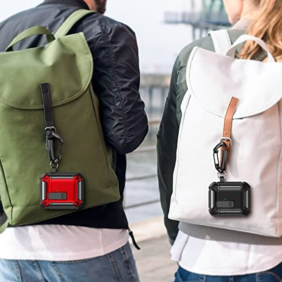 ACAGET for Airpods Case, Airpods 2nd Generation Case Cover with Keychain, Secure Lock Full Body Protective Rugged Shockproof Hard Shell Armor Case for AirPods 1 & 2 Supports Wireless Charge Black/Red