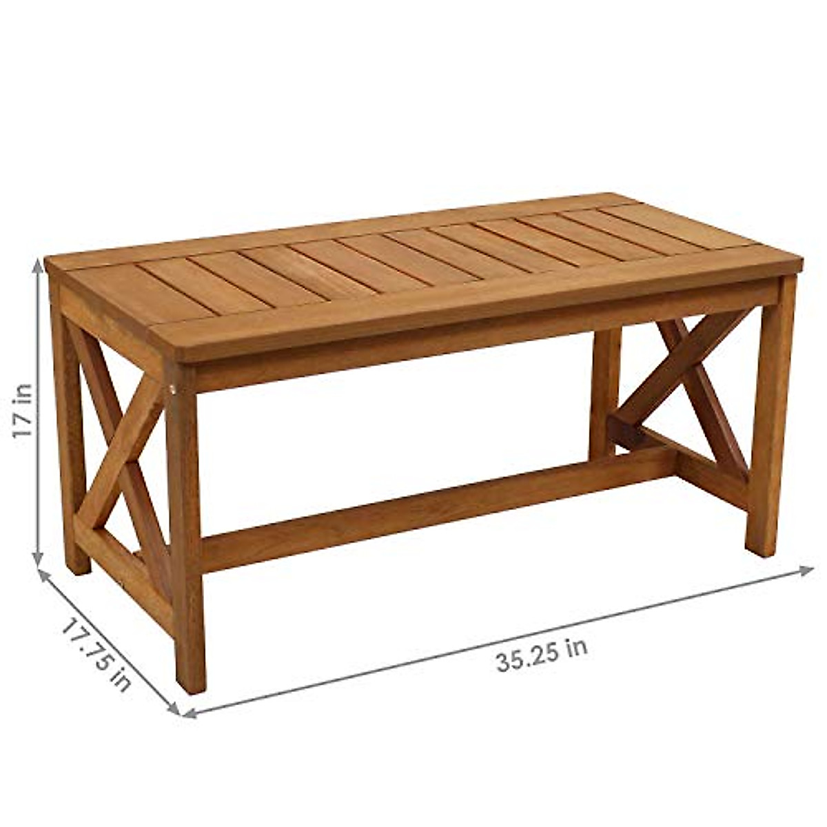 Sunnydaze Meranti Wood Outdoor Patio Coffee Table with Teak Finish - Outside Furniture for Lawn, Garden, Porch, Deck, Balcony, Backyard and Sunroom - Rectangle Table - 35-Inch