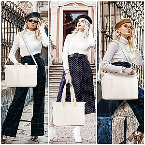 ETRONIK Laptop Tote Bag for Women, 15.6 inch Computer Bag Handbag with Storage Bag, Large Lightweight Travel Tote Bag with Zipper, Carry on Bag for Travel, Work, Business, Office, Casual, Beige