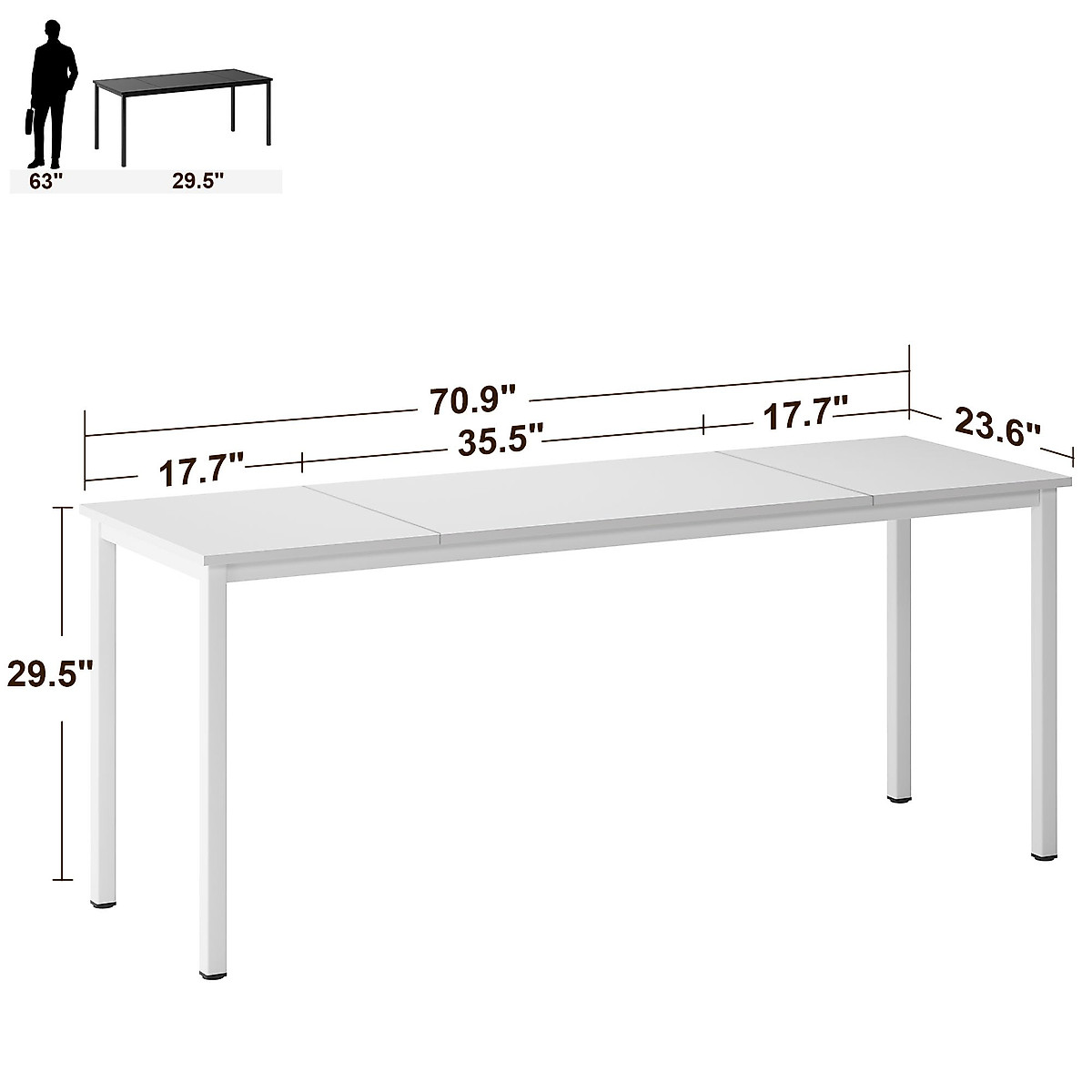 soges 70.8 Inch Stylish Computer Desk, Large Executive Office Desk, Simple Study Writing Desk, Workstation Business Furniture for Home Office, White