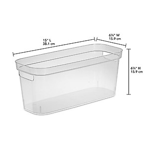 Sterilite 6.25 x 6.25 x 15 Inch Narrow Modern Storage Bin with Comfortable Carry Through Handles and Banded Rim for Household Organization, Clear