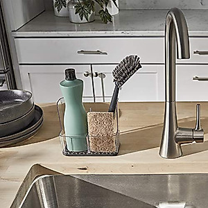 Spectrum Diversified Hexa, Kitchen Sponge, Easy-Clean Sink Organization & Dish Brush Holder with Removable Base, Clear & Gray