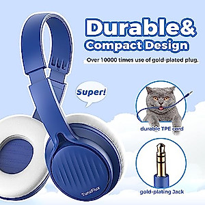 TuneFlux Kids Headphones, Toddler Headphones with Safe Volume Limiter 85dB, Wired School Headphones for Kids with Adjustable and Flexible Design for Boys and Girls-Sapphire Blue