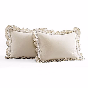 Lush Decor Ella Shabby-Chic Ruffle Lace 3-Piece King Comforter Set (Neutral)