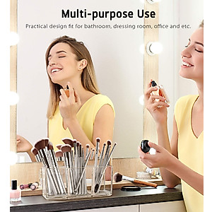 Syntus Makeup Brush Holder Organizer, Acrylic 3 Slot Large Capacity Cosmetic Brushes Storage Box, Clear