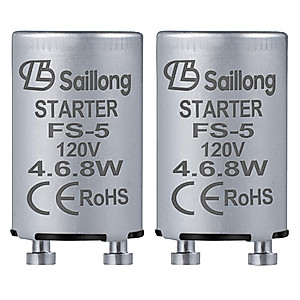 Saillong 2 Pack Upgraded Aluminum Housing Fluorescent Starter with 4-40W Preheat Fluorescent Lamps, CE Certified Fluorescent Tube Neon Starter Use in 110-130V (Compatible with FS-5)
