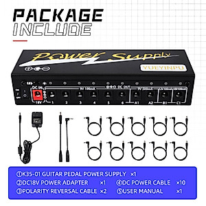 Yueyinpu Power Supply for Guitar Effect Pedals 10 Isolated DC Output 9V/12V/18V for Effect Pedal with Separate Short-Circuit Protection