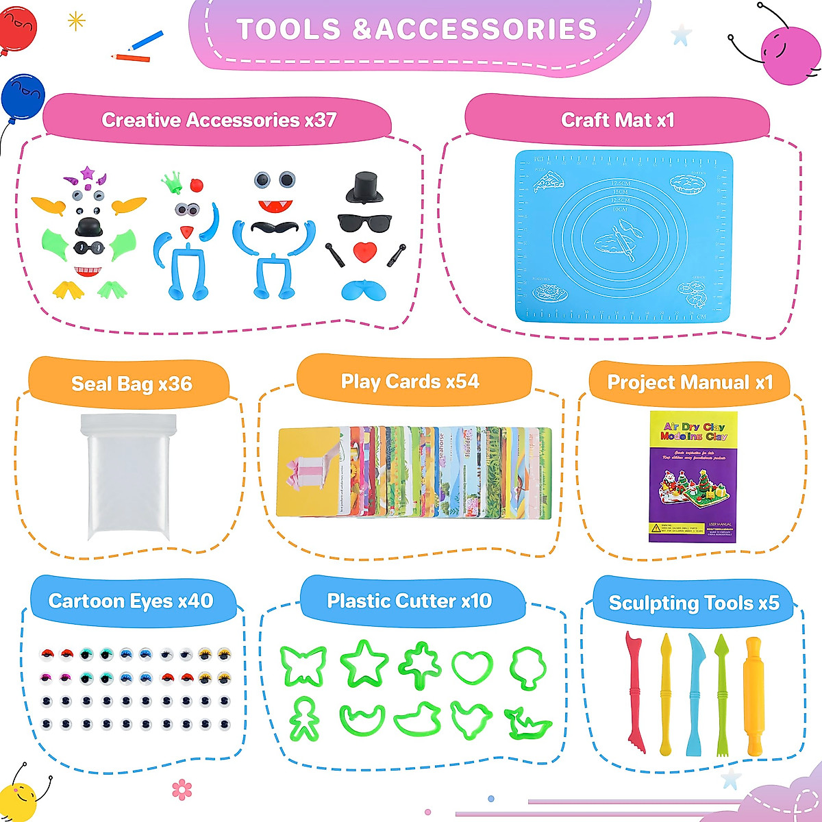 Air Dry Clay Kit, 42 Corlors Modeling Clay for Kids, Safe & Non-Toxic Super Light DIY Soft Magic Clay, Molding Clay with Sculpting Tools and Tutorial Cards,Arts and Crafts Gift for Kids.…