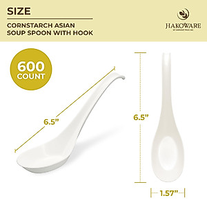 [600 COUNT] HAKOWARE by HARVEST PACK Disposable Asian Soup Spoons with Hook, made from Plastic, for Take-out Ramen Pho Noodles