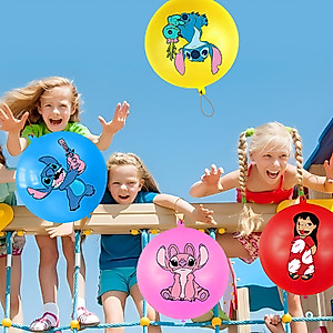 24 Pcs Punch Balloons Colorful Latex Punch Ball Party Favors Bounce Balloons with Rubber Band Handle for Birthday Party