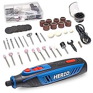 HERZO 4V Cordless Rotary Tool, Rotary Tool with 53-Piece Accessories Kit，USB-Charging and 5-Speed Multi-purpose Power Tool for DIY, Drilling, Engraving, Polishing, Carving, Sanding and Cutting