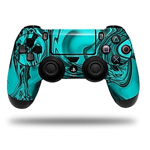 WraptorSkinz Vinyl Decal Skin Compatible with Sony PS4 Controller PlayStation 4 Original Slim and Pro Liquid Metal Chrome Neon Teal (Controller NOT Included)