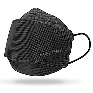 PURE-MSK Trifold Disposable Mask - Made in the USA - Light Weight Easy Breathing Material - Adult Size - 10 Pack - Black