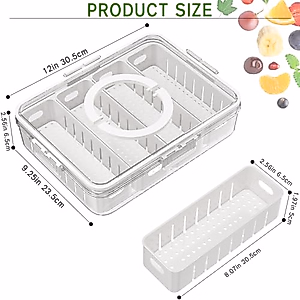 NestOrganix 2 Pack Snackle Box Container Serving Tray, Portable Snack Tray with Lid & Handle, Refrigerator Organize Box for Vegetable Fruit Candy (4 Compartments)