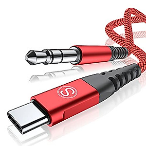 sweguard USB C to 3.5mm Audio Aux Jack Cable 6.6ft, Type C to 3.5mm Headphone Car Stereo Aux Cord for iPad Pro Air 4 5 Mini 6, Samsung Galaxy S23 S22 S21 S20 S10 9 8 Note 20 10 Z fold Pixel-Red
