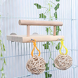 POPETPOP Bird Perches Cage Toy - Hamster Wooden Platform Parrot Play Gym Stands with Swing,Rattan Ball,Ferris Wheel Ladder Pet Training Playground for Birds Cockatiels Conures Hamster Rat