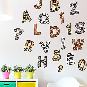 Animal Prints Letters Cutout Animal Letter and Number Accents Animal Texture Letters Wall Decors with 60 Glue Point Dots for Kids Nursery School Classroom (40 Sheets)