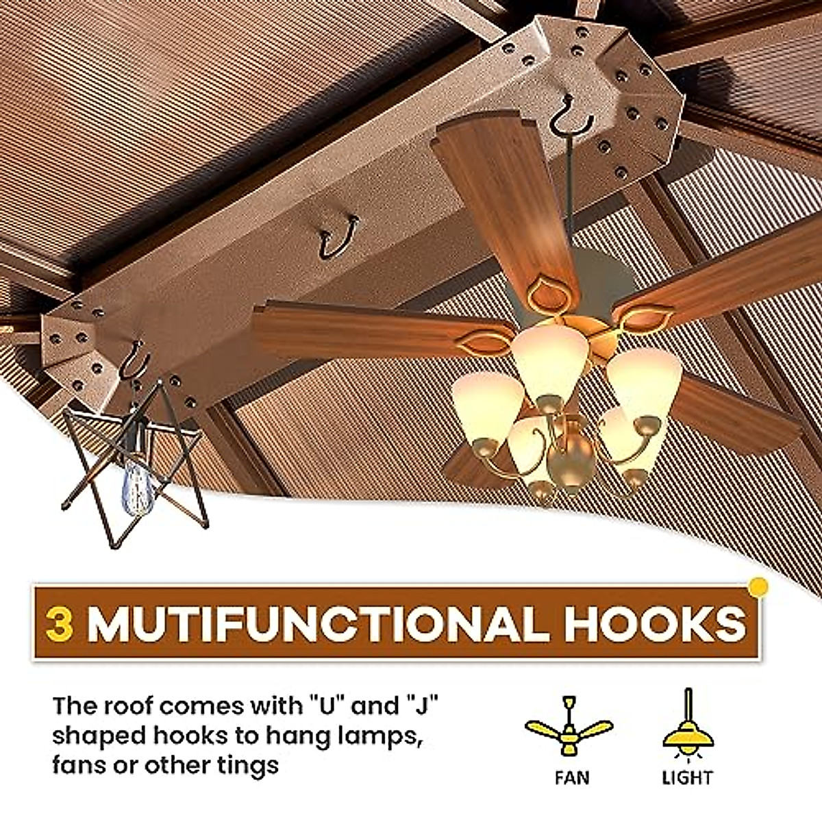 YOLENY 12'x14' Hardtop Gazebo, Outdoor Polycarbonate Roof Canopy, Aluminum Frame Permanent Pavilion with Curtains and Netting, Sunshade for Garden, Patio, Lawns