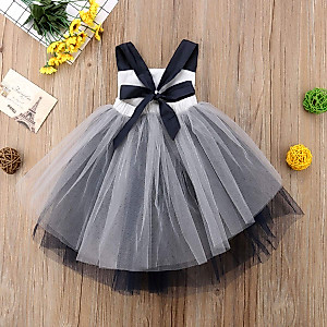 Lamuusaa Newborn Infant Toddler Baby Girl Halloween Smile Romper Tank Top Bodysuit Halter Bowknot Jumpsuit Tutu Dress (70/0-6M, Black+White)
