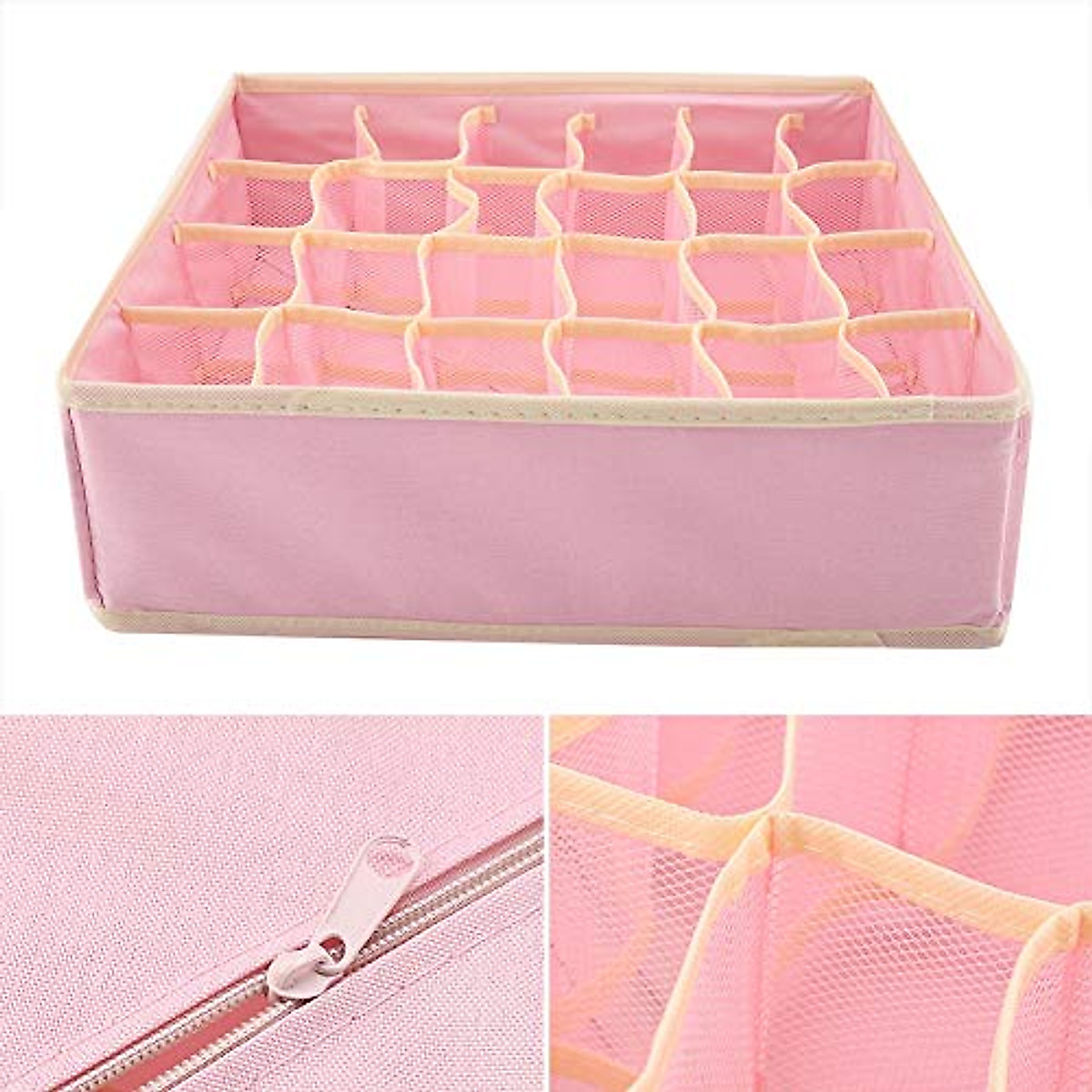 Bunny Kachu Sock Drawer Organizer, Durable Soft Nonwoven Fabric and Paper Board Container Grid Divider Design Storage Box for Household(Pink)