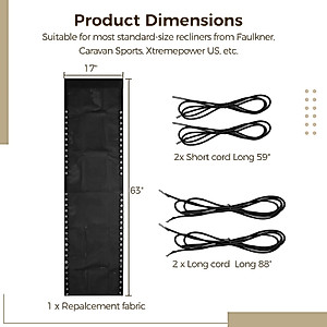 Gravity Chair Replacement Fabric with Bungee,63 x 17’’ Textilene Sling Chair Replacement Fabric with 4 Bungee Cords, Recliner Chair Replacement Fabric Kit for Outdoor Patio Lounge Chair, Beach Chair