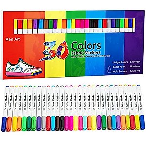 Fabric Markers, Fabric Marker Permanent for T Shirts Clothes Pillow Canvas, Fabric Paint Pens for Kids - No Bleed, Fine Tip, Set of 30 Colors