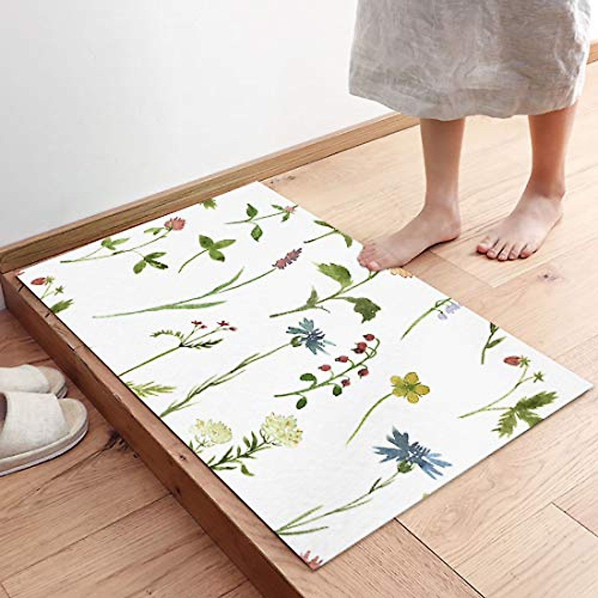 Aomike Kitchen Mats 2 Piece, Wildflower Bellflower Flower Collection Doormat, Absorbent Kitchen Rugs Set Inside Floor Mat for Kitchen/Office/Entryway, 21.5" x 23.6"+21.5" x 47.2"