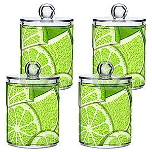 SUABO Plastic Jars with Lids,Green Lemon Storage Containers Wide Mouth Airtight Canister Jar for Kitchen Bathroom Farmhouse Makeup Countertop Household,Set 2