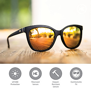 Knockaround Deja Views Polarized Sunglasses for Women - Impact Resistant Lenses & Full UV400 Protection, Matte Black/Rose Gold