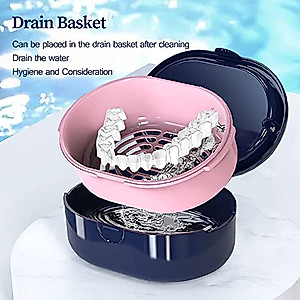 Dentures Case, Denture Bath Case Cup Box Double Layer Dry and Wet Separation Portable False Teeth Container, Denture Cup with Lid for Cleaning Household Office Travel(Blue)