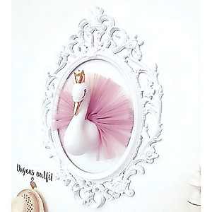 3D Wall Hanging Decoration Cute Crown Dress Swan Wall Art Sticker Hook for Nursery Kids Girl Room Wedding Birthday (Pink)