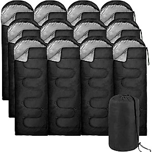 10 Pack Sleeping Bags for Adults Cold Weather Bulk for Homeless People, 4 Seasons Warm or Cold Lightweight Indoor Outdoor Backpacking, Camping (All Black Pack)