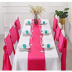 Horbaunal 12 Pack Hot Pink Satin Table Runner 12 x 108 Inch, Smooth Table Runners for Wedding Banquets Birthday Party