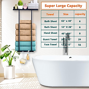 Towel Racks for Bathroom,CIT ZCFYU Retractable Towel Storage Holder Wall Mounted for Small Bathroom,Up to 8 Tier Rolled Bath Towel Rack or Hand Towels,Vertical Metal Towel Shelf Organizer with 3 Hooks