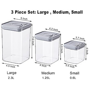 DMDFAN POP Airtight Food Storage Containers with Lids for Kitchen Pantry Organization, 3 PCS Air Tight Food Containers Set for Coffee Pasta Cereal Tea Nuts Sugar Rice (Grey)