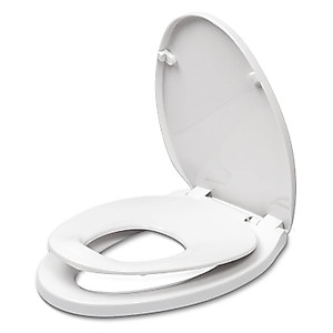 Elongated Toilet Seat with Slow Close Seat, Easy Clean, Suitable Standard Elongated or Oval Toilet with Thickened Plastic Lid, Plastic, White