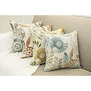 Mika Home Pack of 2 Throw Pillow Covers Decorative Pillow Cases for Sofa Couch Bed,Sunflower Pattern,22x22 Inches,Blue Cream