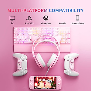 SOMIC G951s Pink Stereo Gaming Headset with Mic for PS4,Xbox,PC,Mobile Phone,3.5mm Noise Reduction Cat Ear Headphones Lightweight Over Ear Headphones for Girls