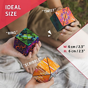 CUBENDI Geometric Origami Puzzle - Infinity Fidget Cube for Adults, Kids & Teens – Mesmerizing & Magnetic Shape Shifting Box w/48 Rare Earth Magnets - by Fun in Motion Toys (Scribble)