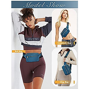 FIORETTO Fanny Packs for Women Men Fashion Crossbody Belt Bag with 3 Zipped Pocket Adjustable Small Waist Pouch Bum Bag for Dog Walking Running Hiking Travel Workout Peacock Blue