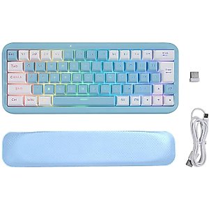 KOLMAX 60% Wireless Gaming Keyboard,Ultra-Compact 2.4G Rechargeable RGB Gaming Keyboard,with Detachable Wrist Rest Backlit Ergonomic 63 Keys Keyboard for Windows Mac PC Xbox PS4 Gamers(Bluewhite)…