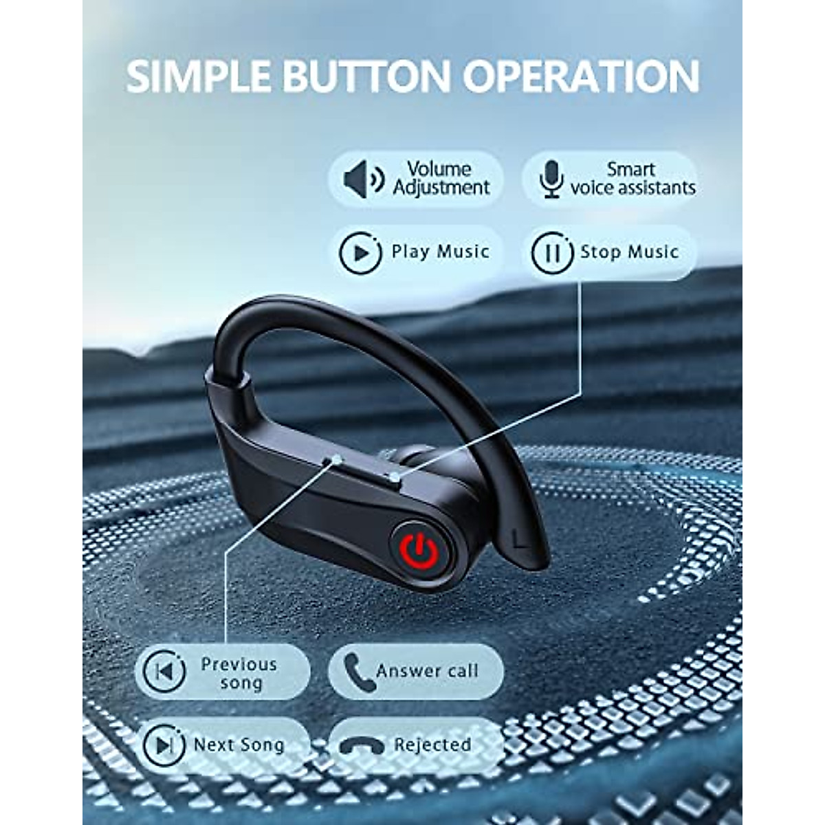 Wireless Earbuds Bluetooth 5.3 Sport True Wireless Earbuds with Microphone, Over-Ear Stereo Bass Ear Buds with Earhooks,Ear Phone Wireless Earbuds,LED Battery Display for Sports/Workout/Gym Black